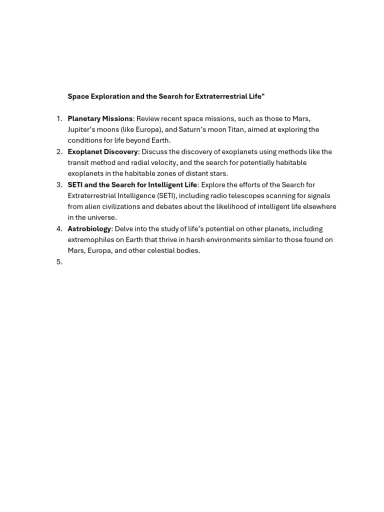 Space Exploration and The Search For Extraterrestrial Life | PDF ...