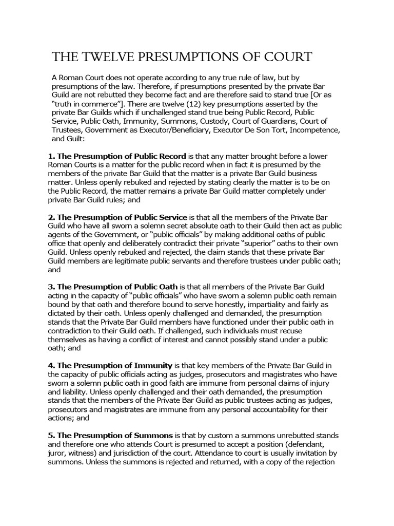 The Twelve Presumptions of Court | PDF | Arrest | Summons