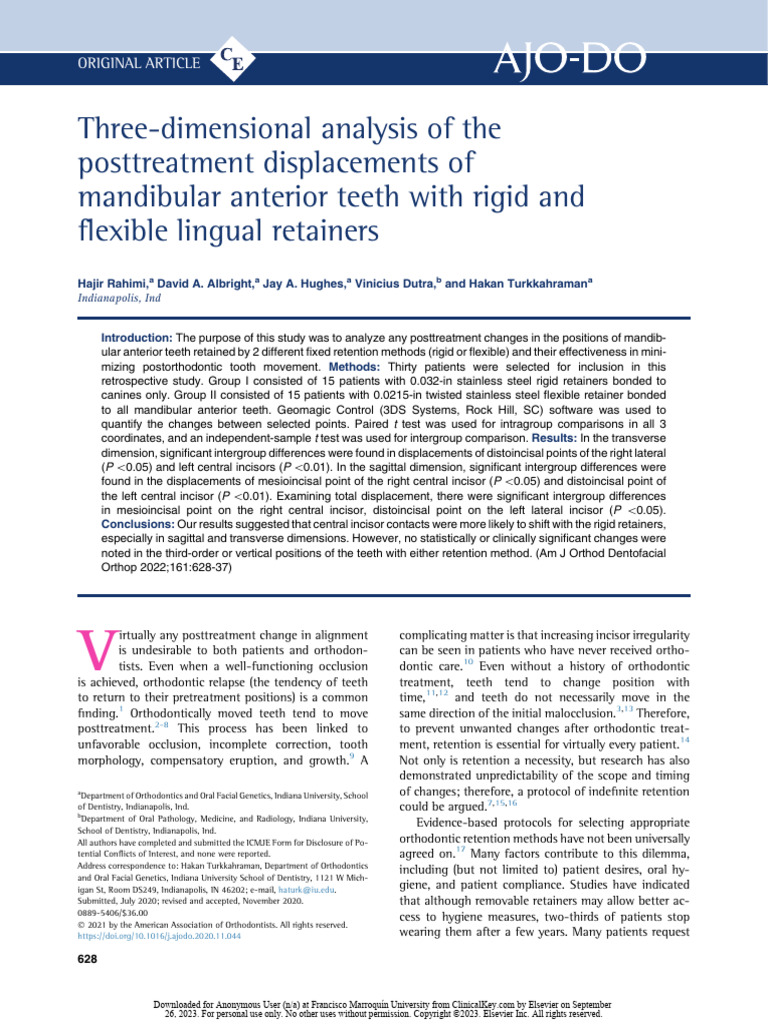 Three-Dimensional Analysis of The Posttreatment Displacements of ...