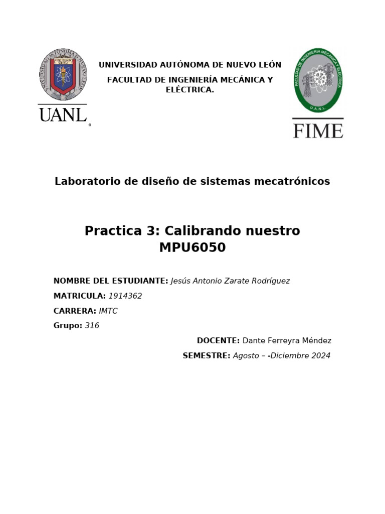 Lab DSM Practica#3 1914362 | PDF | Giroscopio | Metrología