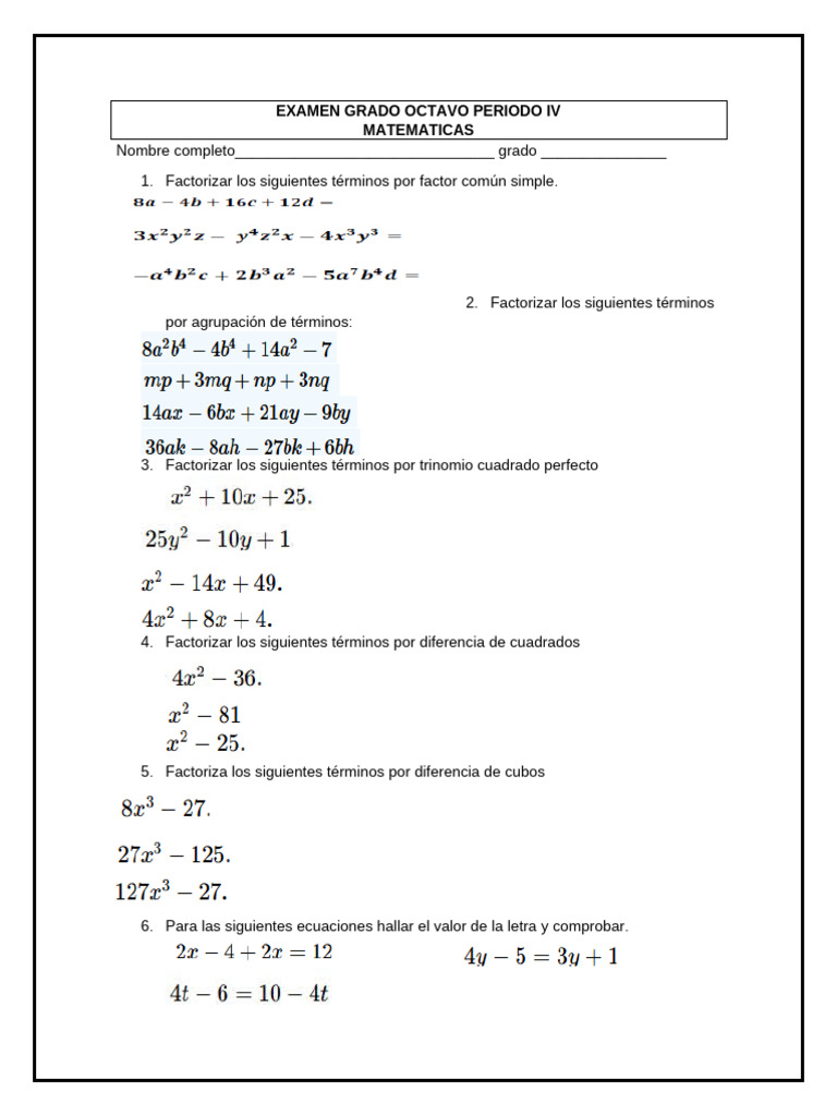 Examen Grado Octavo Periodo Iv - 4 Nov | PDF | Crecimiento personal y ...