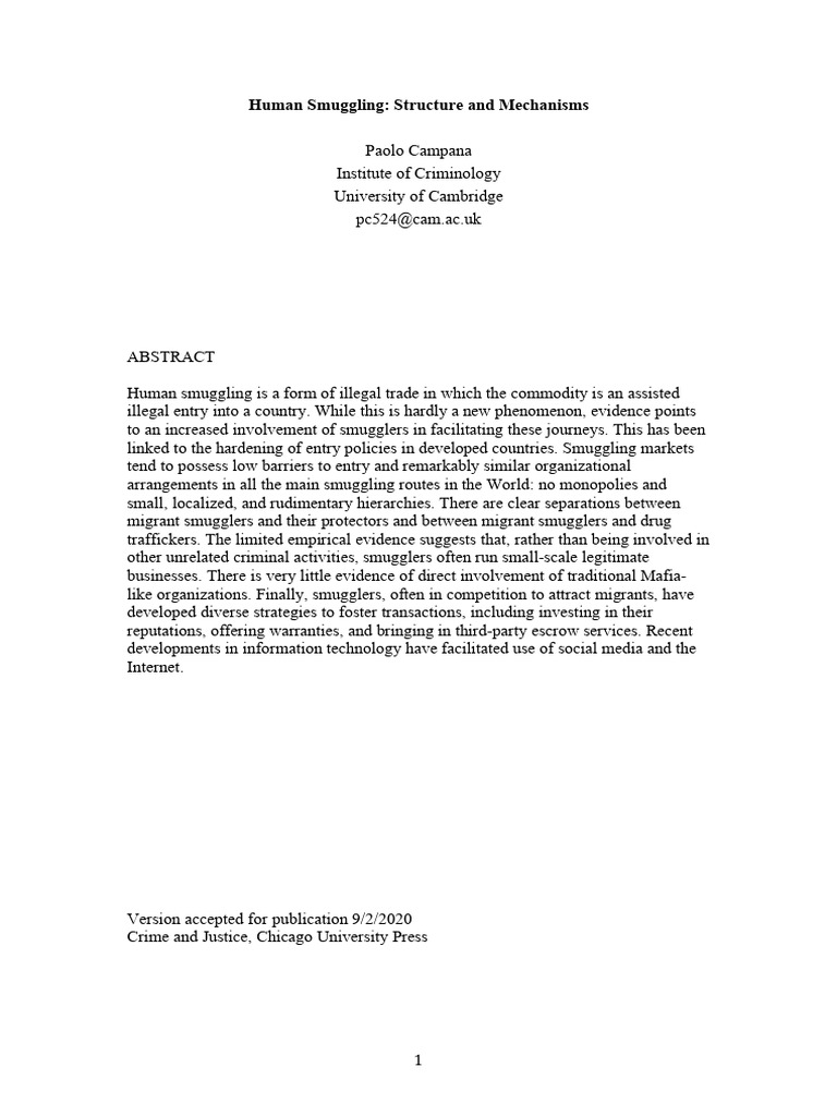 Campana. 2020. Human Smuggling - Structure and Mechanisms | PDF | People Smuggling | Smuggling