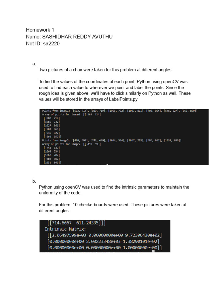 Homework 1 Machine Vision | PDF