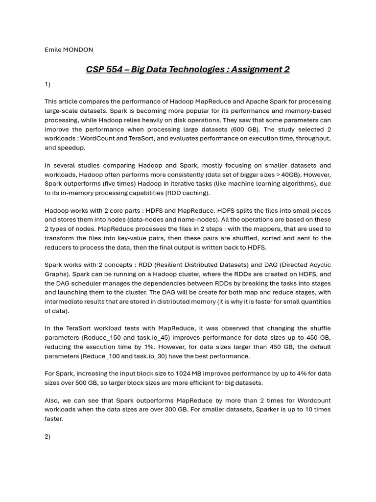 BigData-Assignment2-Last-CSP 554 | PDF | Apache Hadoop | Apache Spark