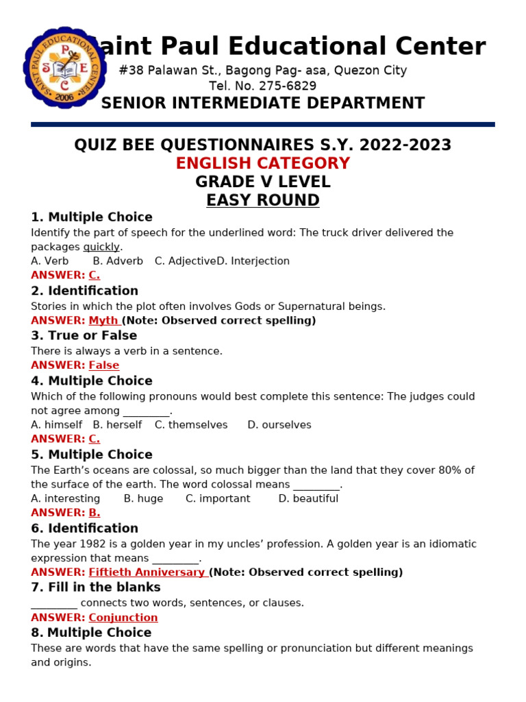 English Questionnaire | PDF | Verb | Word