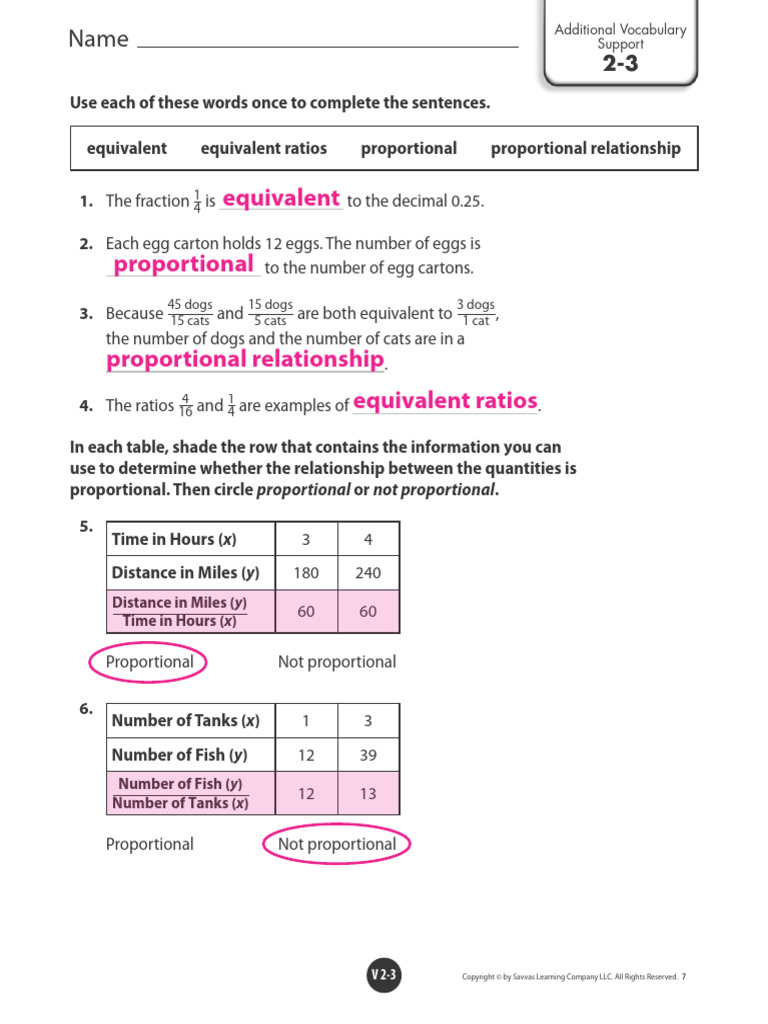 2-3 - Additional Vocabulary Support - Answer Key | PDF