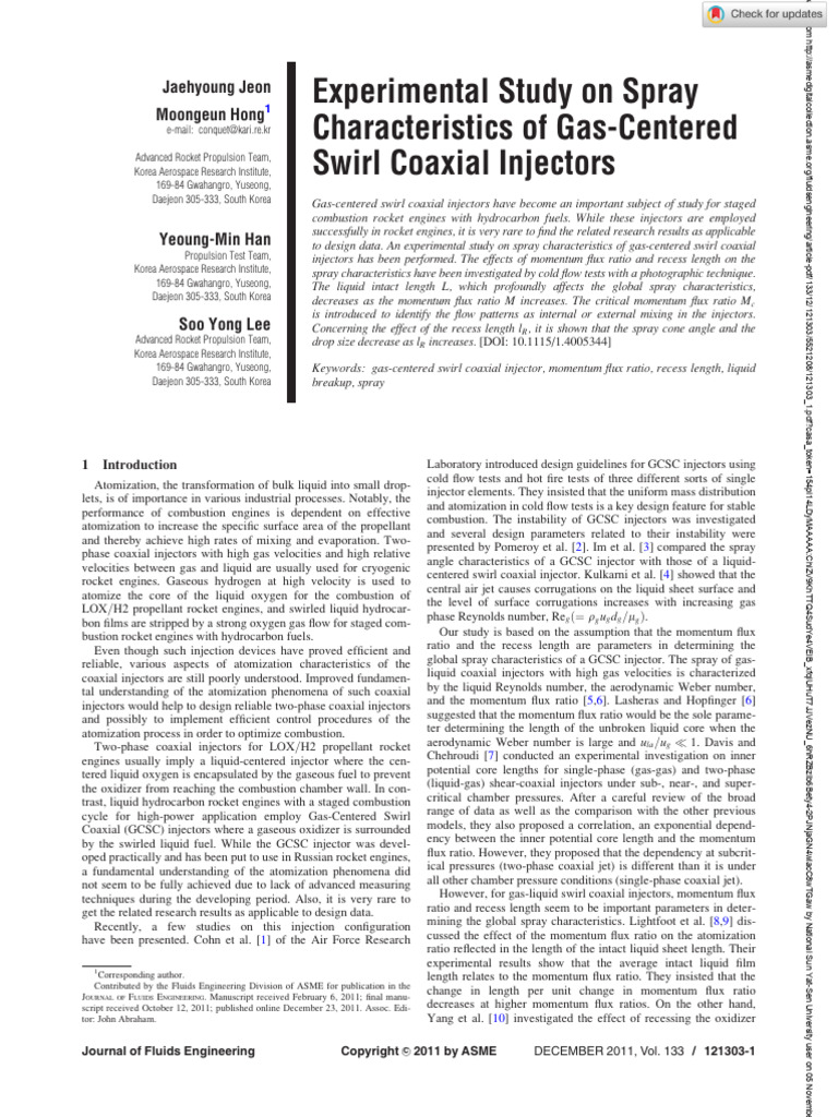 Experimental Study On Spray Characteristics of Gas-Centered Swirl ...