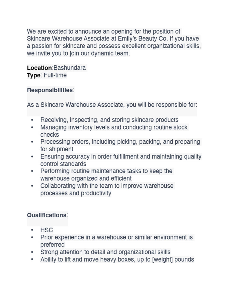 Warehouse Associate | PDF