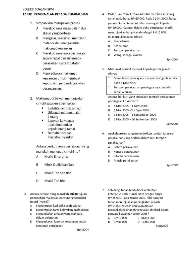 Pengenalan KPD Perakaunan Latihan Objektif | PDF