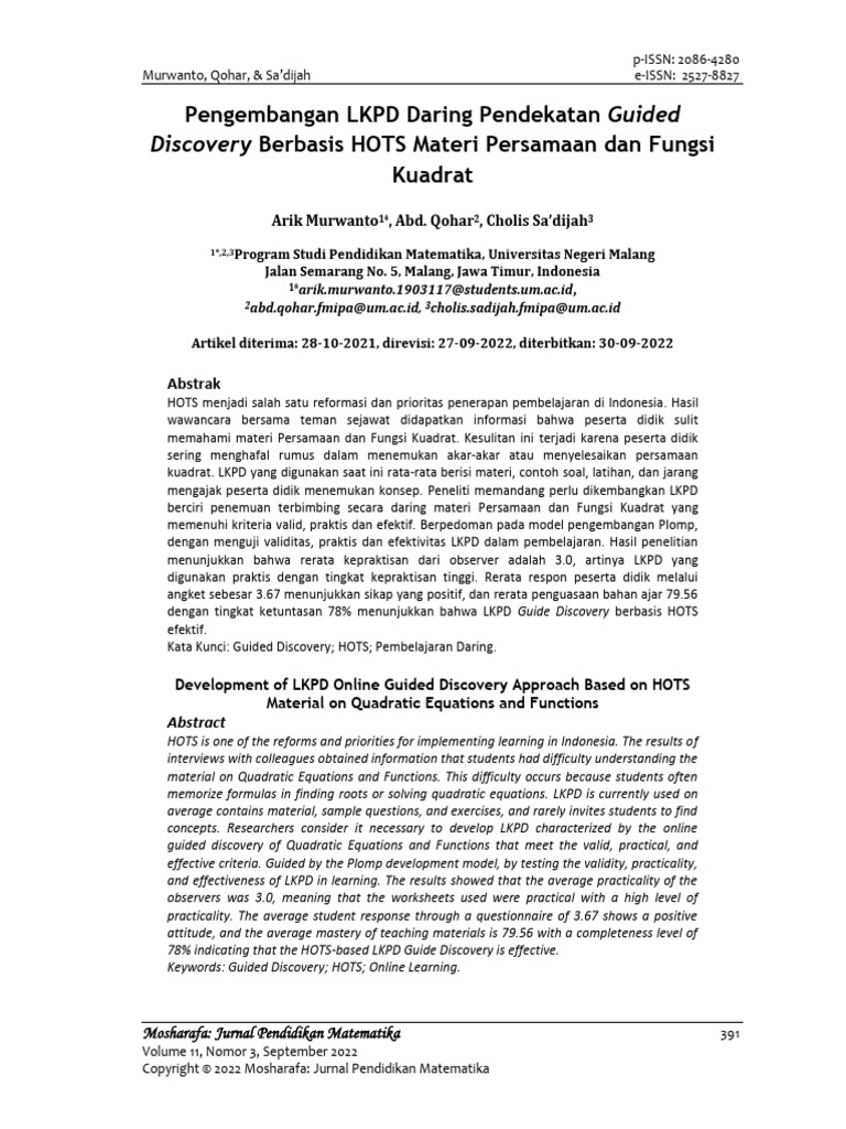 Pengembangan LKPD Daring Pendekatan Guided Discove | PDF