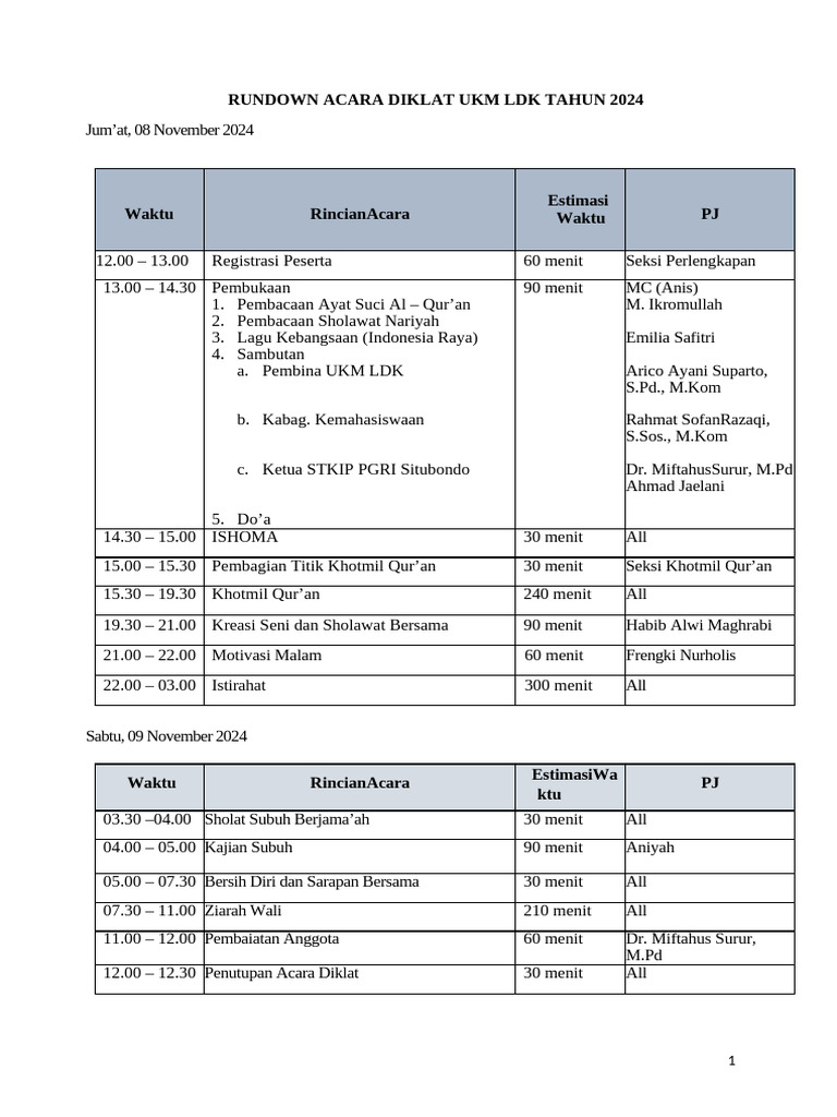 Rundown Acara Diklat Ukm LDK Tahun 2024 | PDF