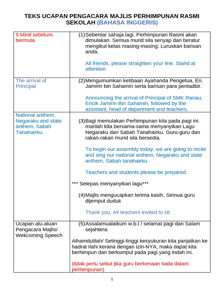 TEKS UCAPAN PENGACARA MAJLIS PERHIMPUNAN RASMI English | PDF