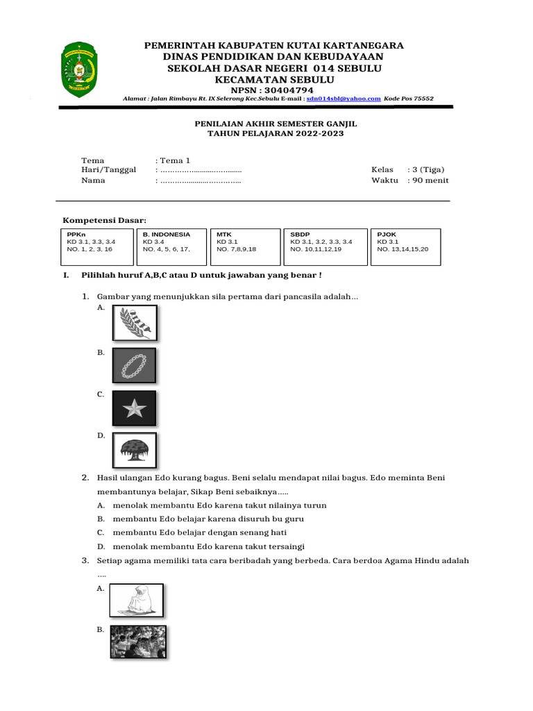 Soal Pas Kelas 3 Tema 1 | PDF