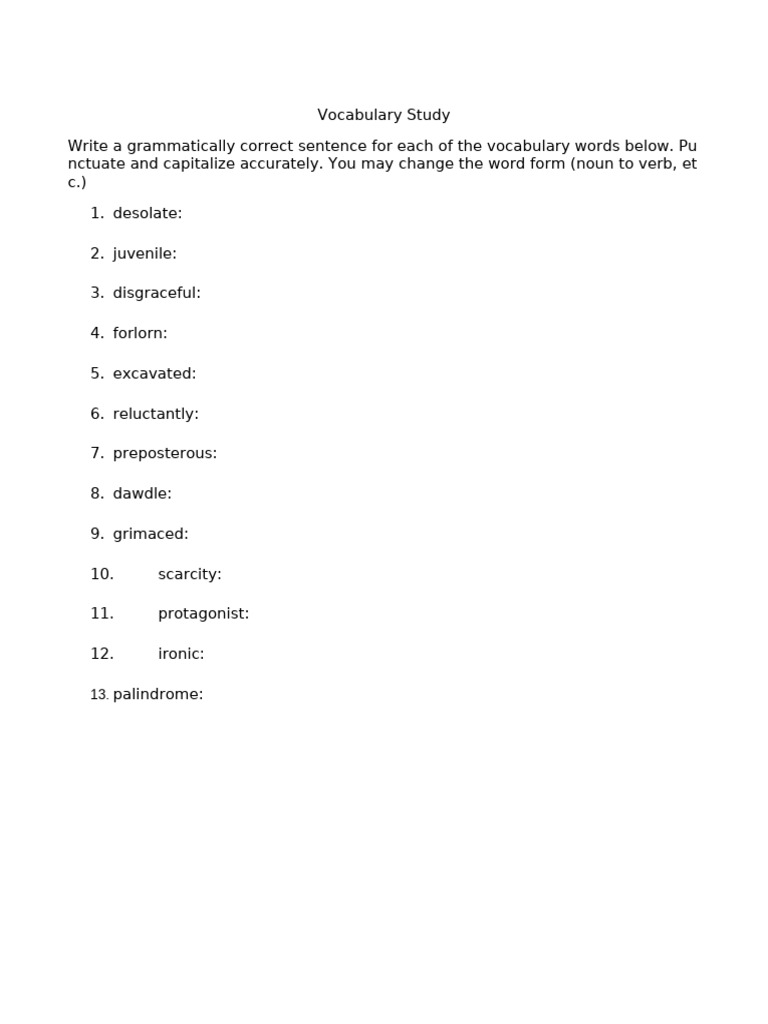 Holes Chapters 1-7 Vocabulary Activity | PDF