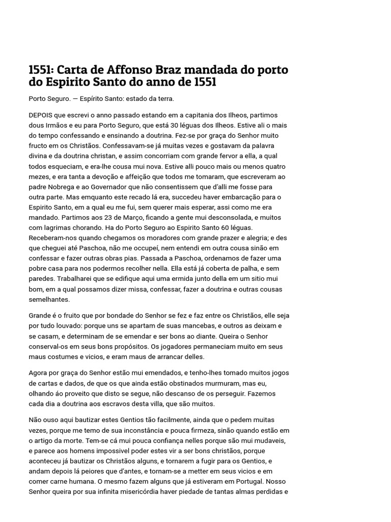 Carta de Affonso Braz sobre Porto Seguro | PDF | Crença e doutrina ...