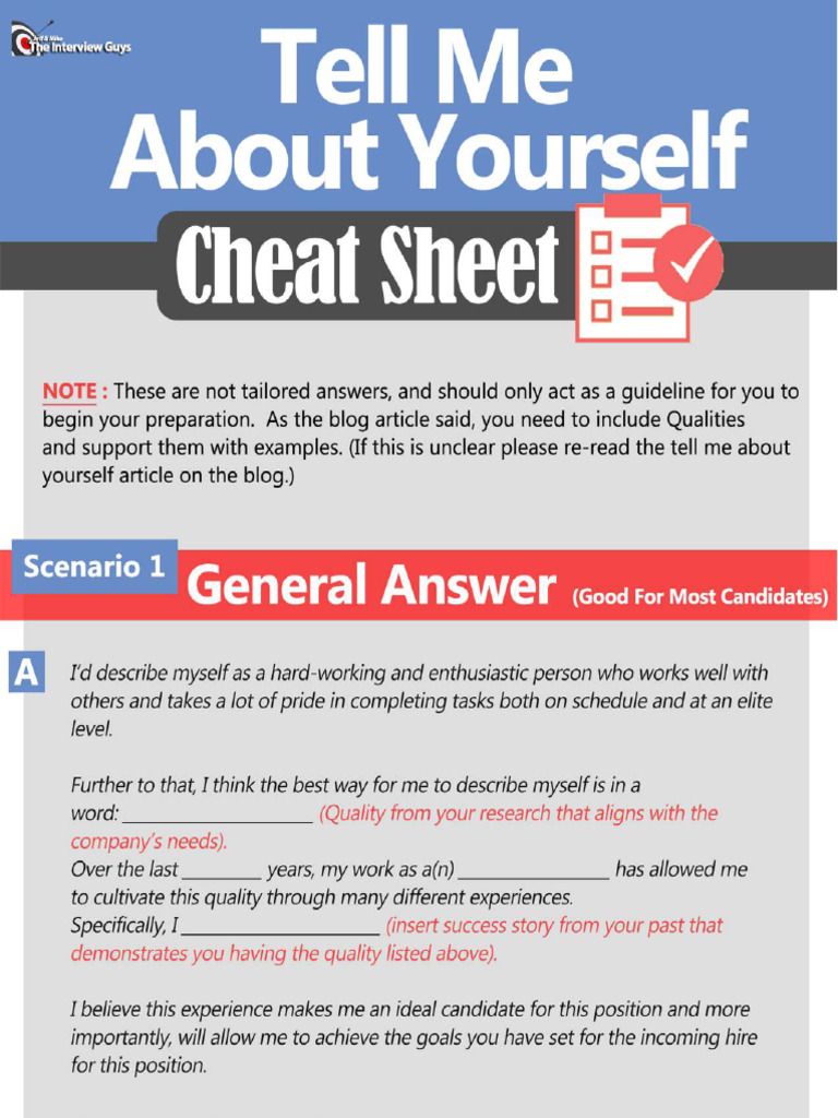 Tell Me About Yourself Cheat Sheet | PDF