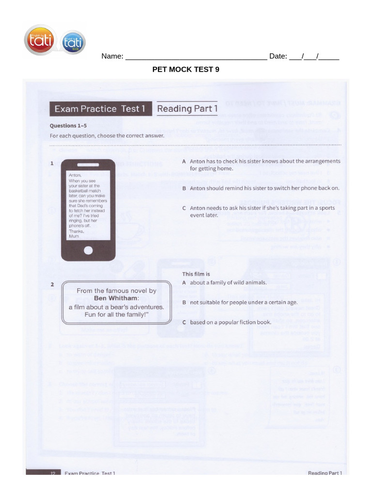 Pet Test 9 - Reading (Without The Training) | PDF | Career & Growth ...