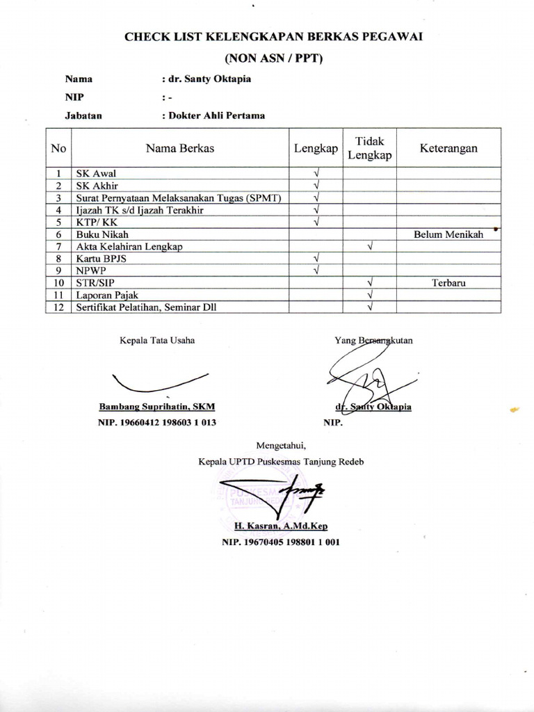 Ceklis Kelengkapan Data Pegawai | PDF
