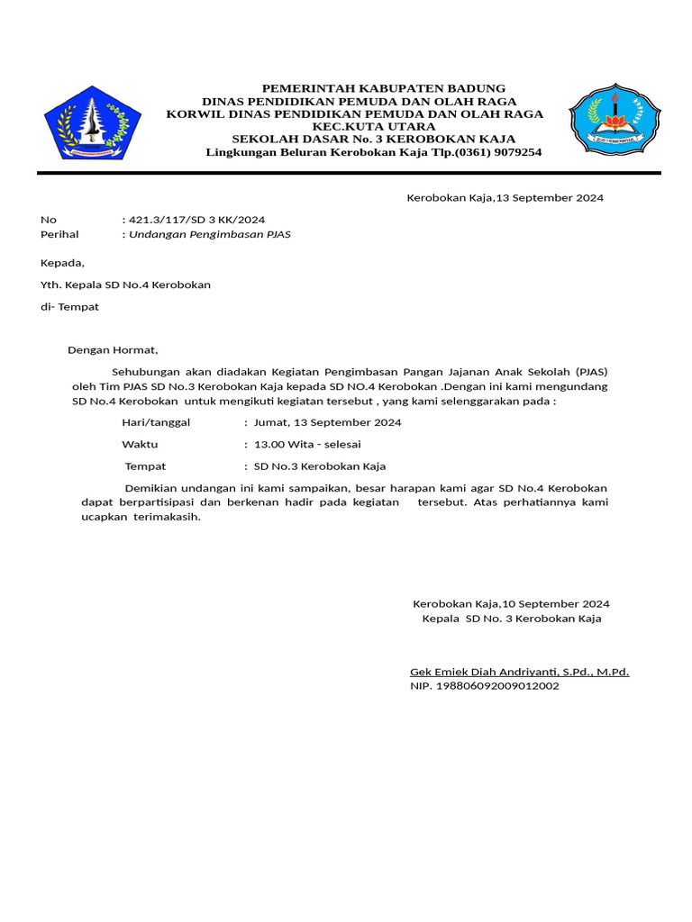 CONTOH SURAT UNDANGAN Narasumber Gek Emiek | PDF