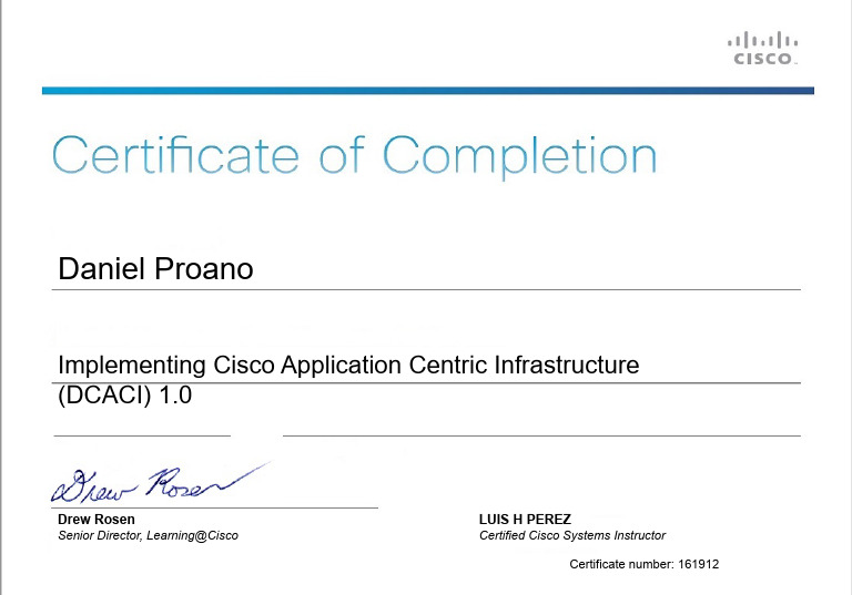 Cisco ACI Course Completion Certificate | PDF