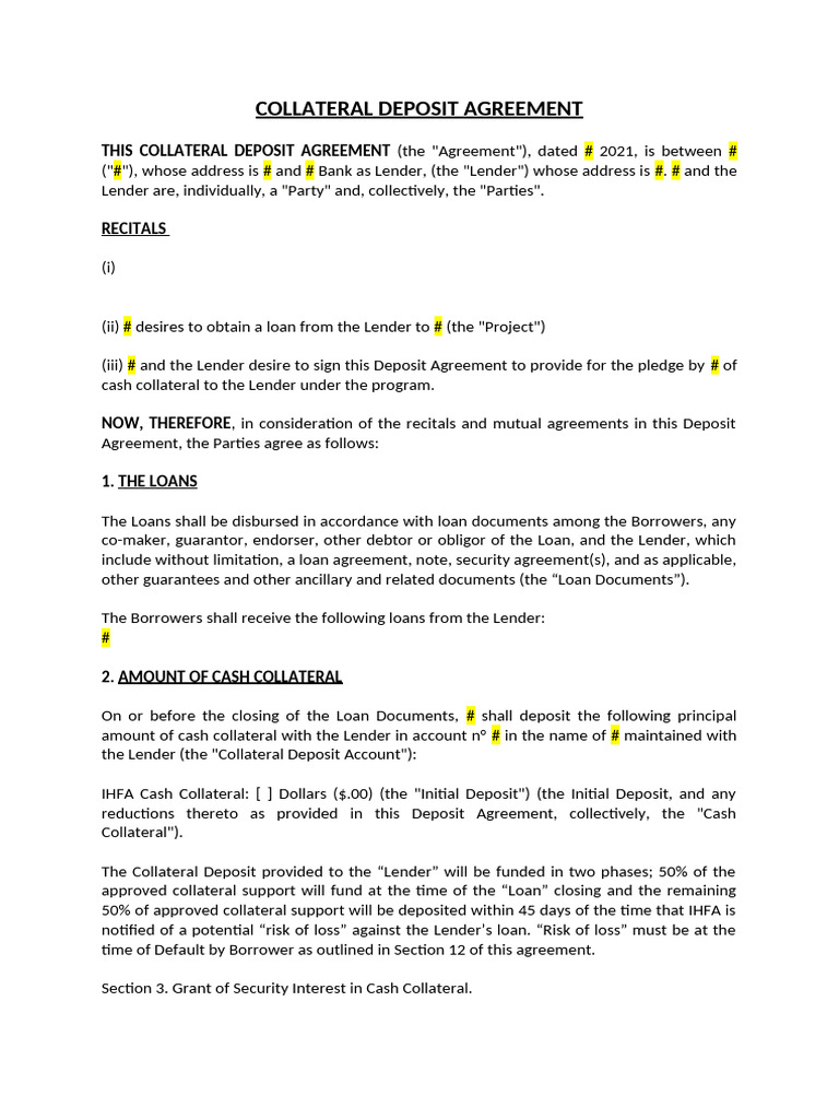 Collateral Deposit Agreement | PDF | Loans | Collateral (Finance)