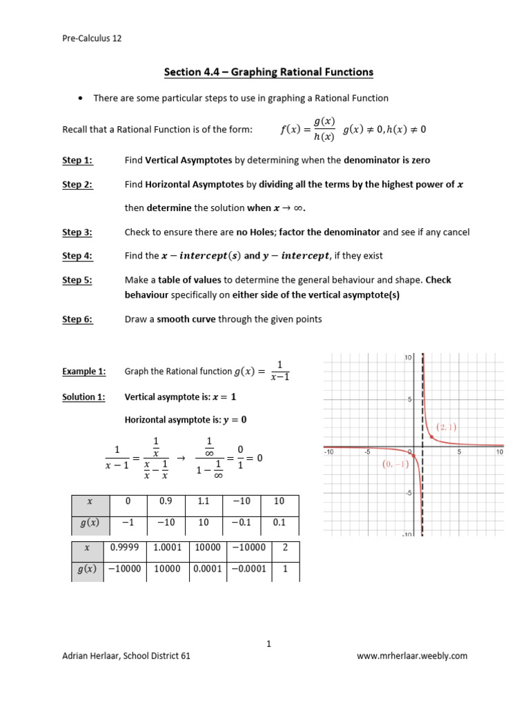 Section 4.4 - Graphing Rational Functions | PDF | Asymptote | Mathematical Concepts