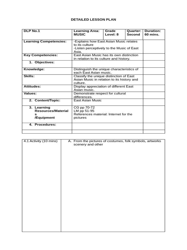 DETAILED LESSON PLAN Music q2 | PDF | Foreign Language Studies | Art