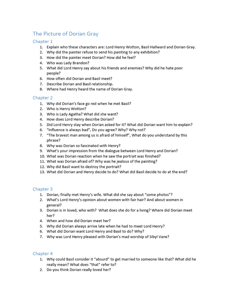 Study Guide - The Picture of Dorian Gray | PDF | The Picture Of Dorian Gray
