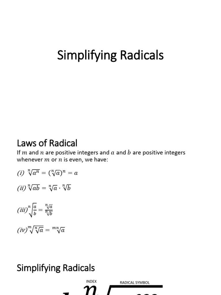 MFE Simplifying Radicals | PDF | Mathematical Concepts | Mathematics