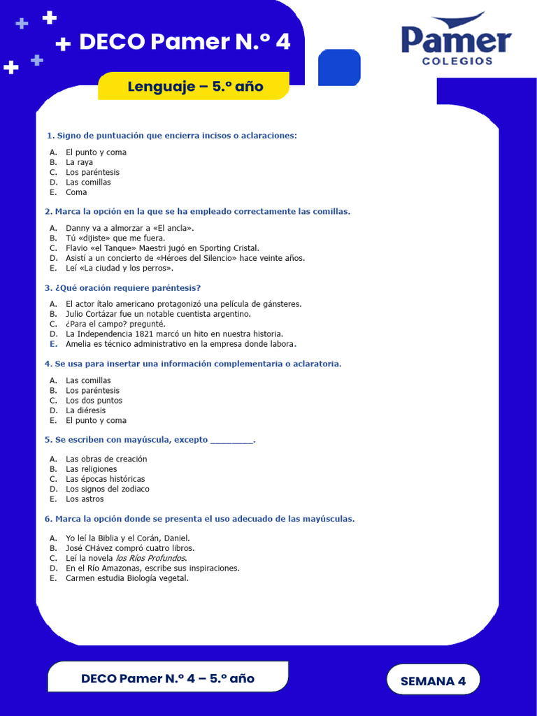 Deco - 5.° Año - Leng - Semana 4 - Iv - Bim - 2024 | PDF