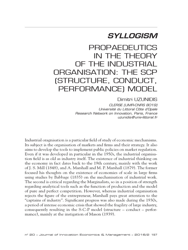 Propaedeutics in The Theory of The Industrial Organisation The SCP ...