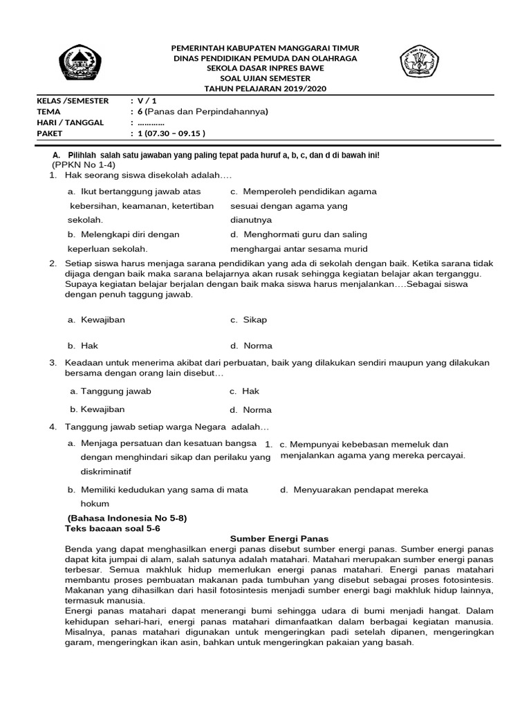 Soal Ujian Kelas 5 Tema 6 SMTR 2 | PDF