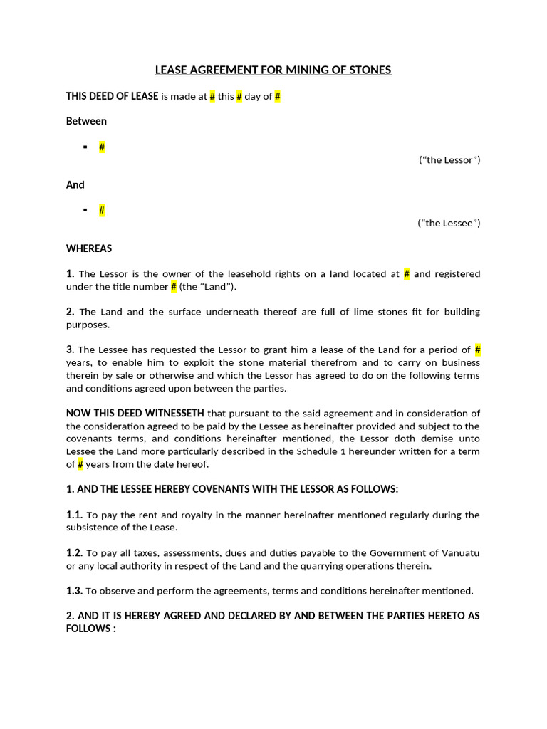 Quarry Lease Agreement for Stones | PDF | Lease | Civil Law (Common Law)