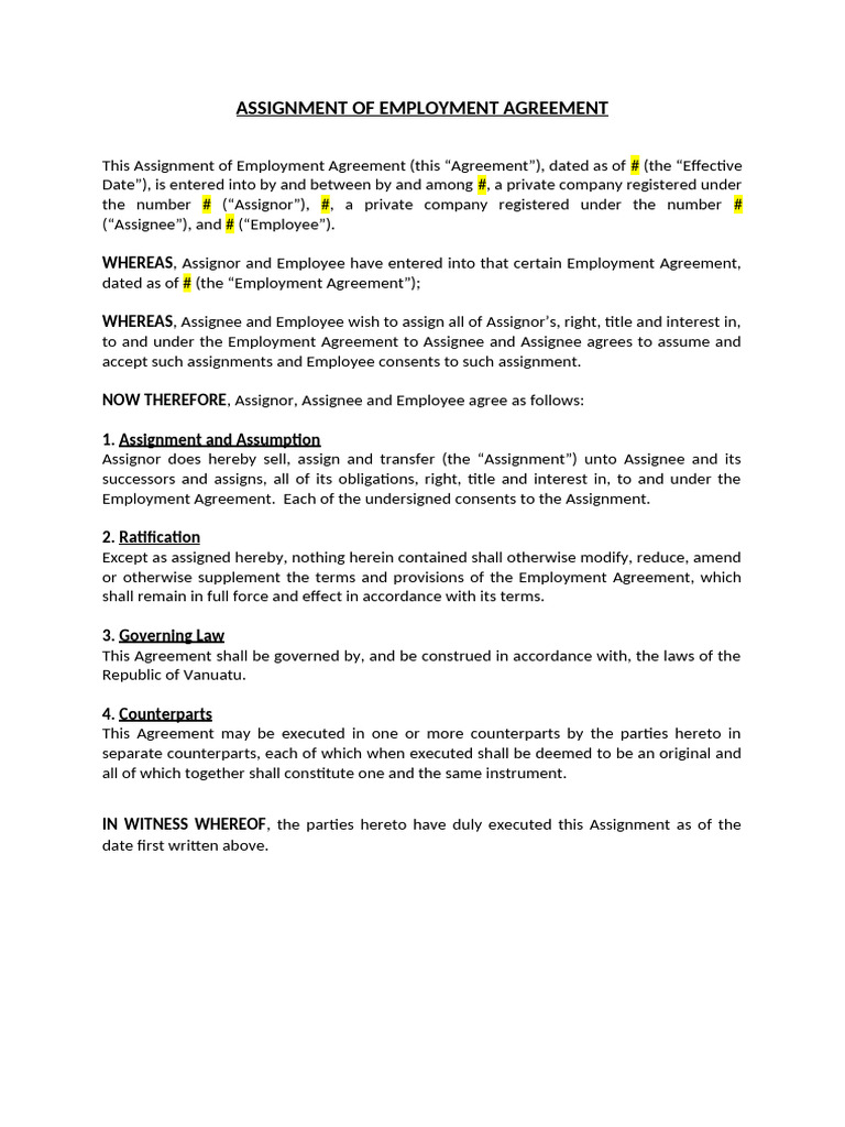 Assignment of Employment Agreement | PDF