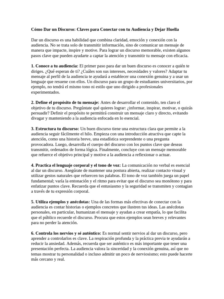 Cómo Dar Un Discurso | PDF | Hablar en público | Comunicación
