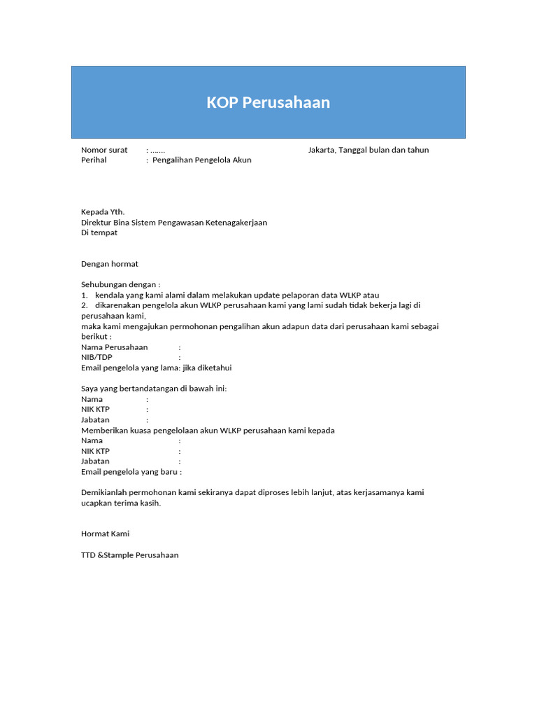 Pengalihan Pengelola Akun WLKP | PDF