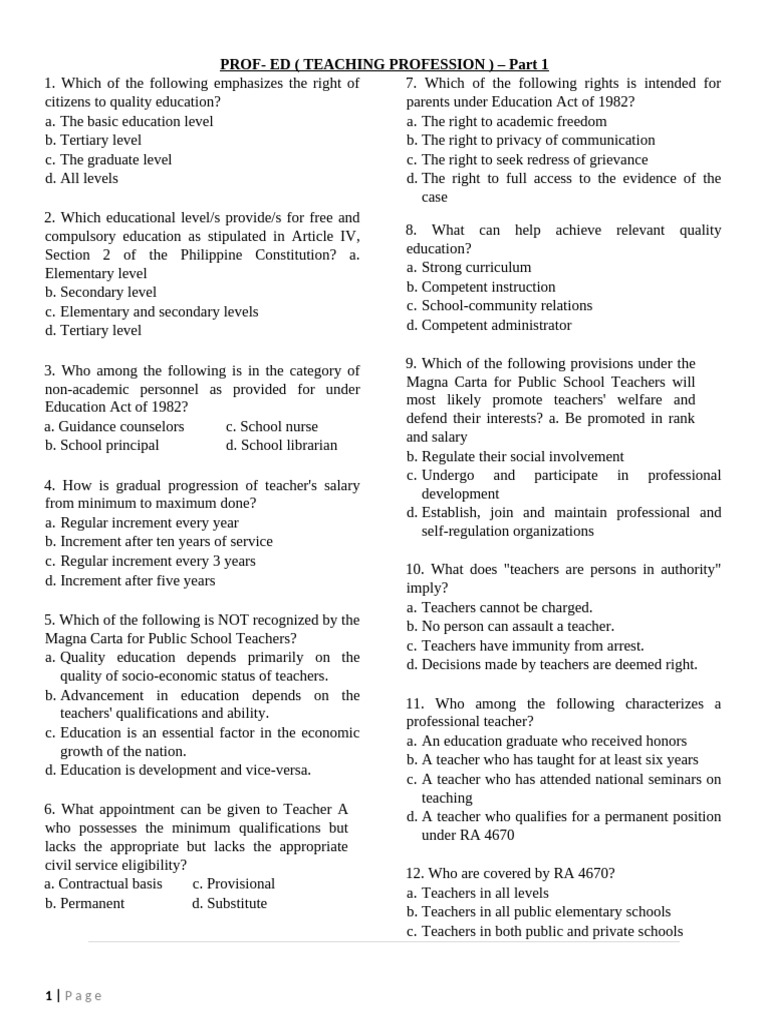 ProfEd Teaching Profession Part 1 | PDF | Teachers | Schools