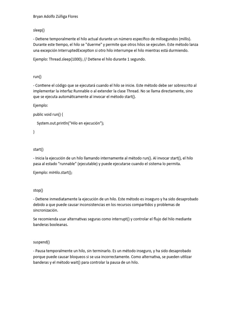 Métodos de Gestión de Hilos en Java | PDF | Hilo (Computación) | Desarrollo de software