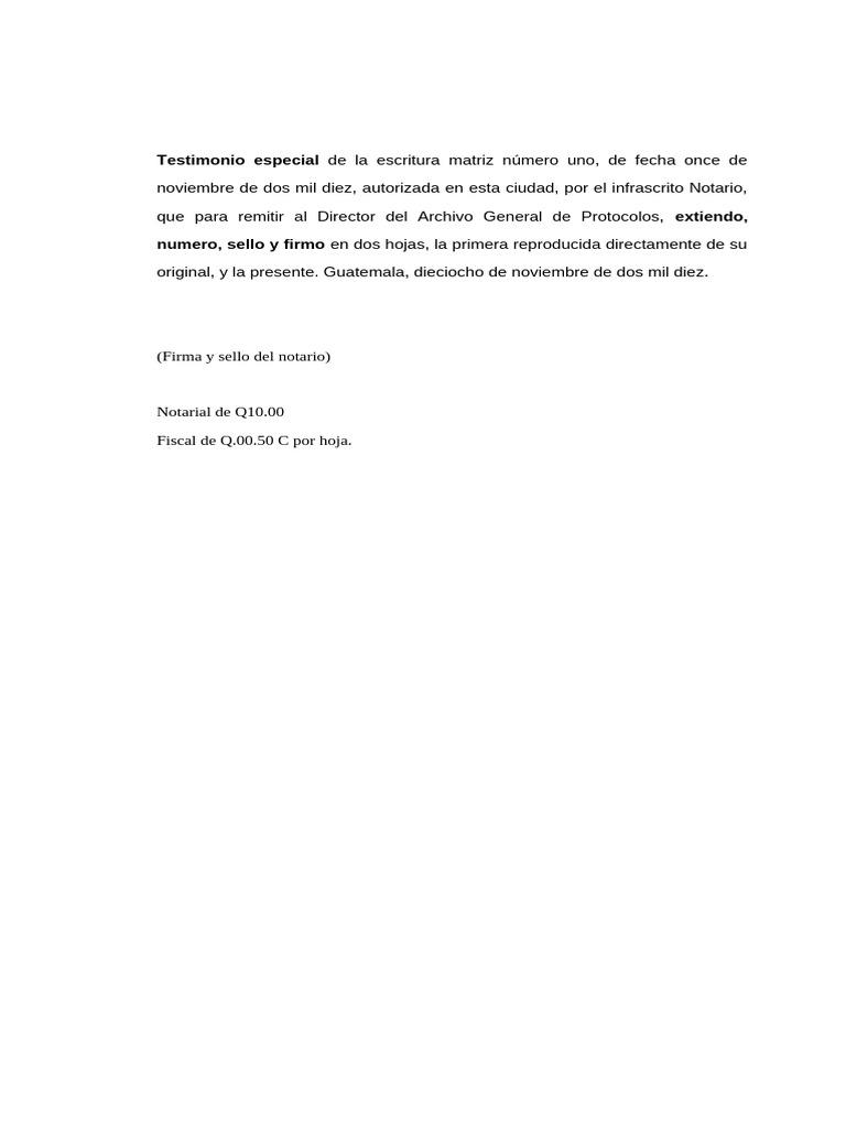 Testimonio Notarial de Escritura 2010 | PDF | Derecho