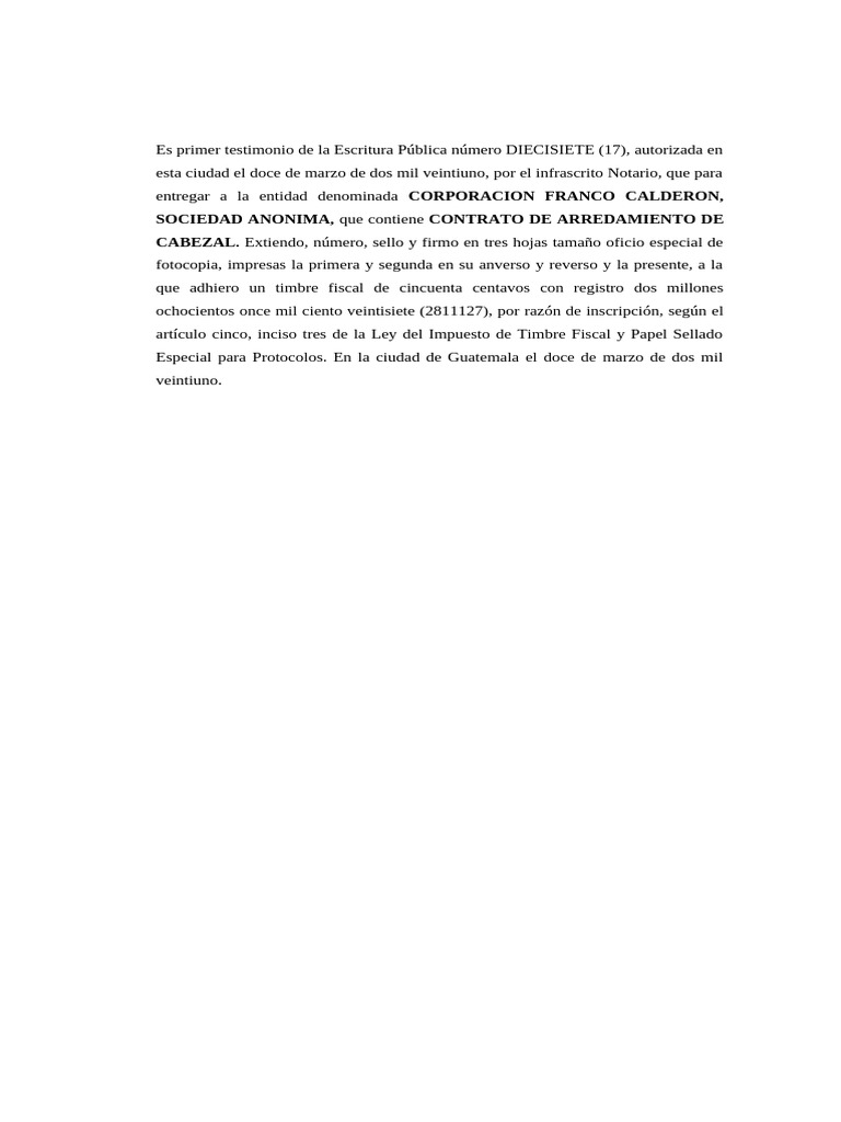 Primer Testimonio de La Escritura Publica 17 2021 | PDF Primer Testimonio de La Escritura Publica 17 2021 | PDF