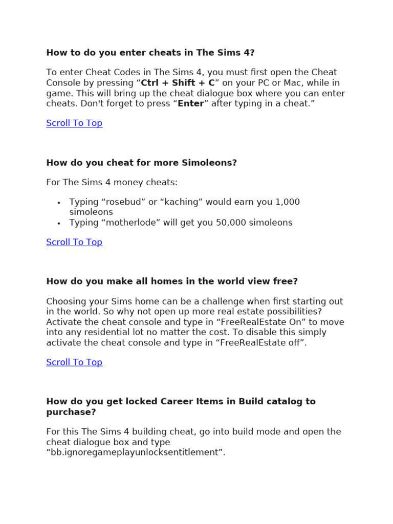 How To Do You Enter Cheats in The Sims 4 | PDF | Cheating In Video Games | Computing