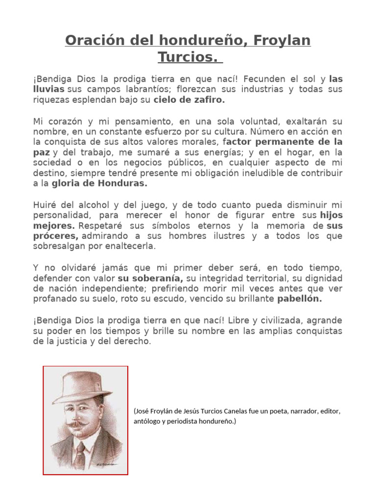 Oración al Hondureño de Froylan Turcios | PDF