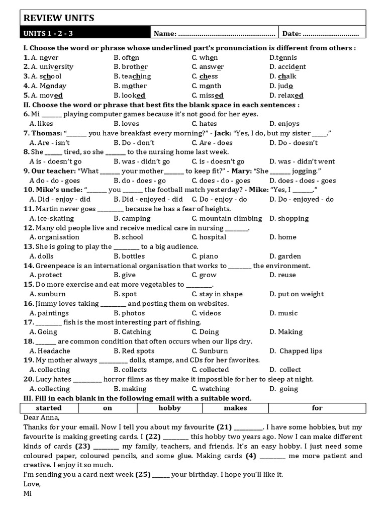 Review Units 123 | PDF | Hobbies