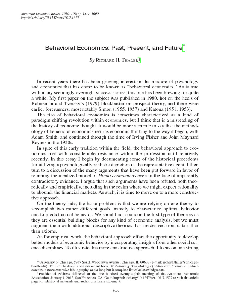 Thaler | PDF | Heuristic | Behavioral Economics