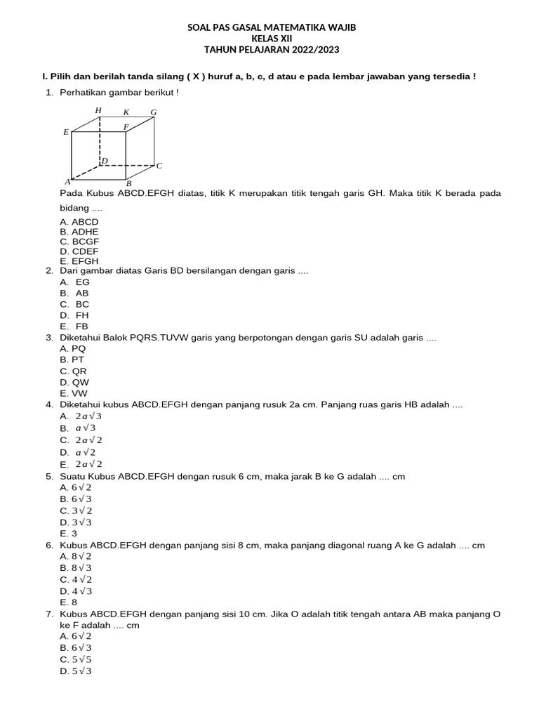 Soal Pas Gasal MTK Xii Wajib | PDF | Metode & Bahan Ajar
