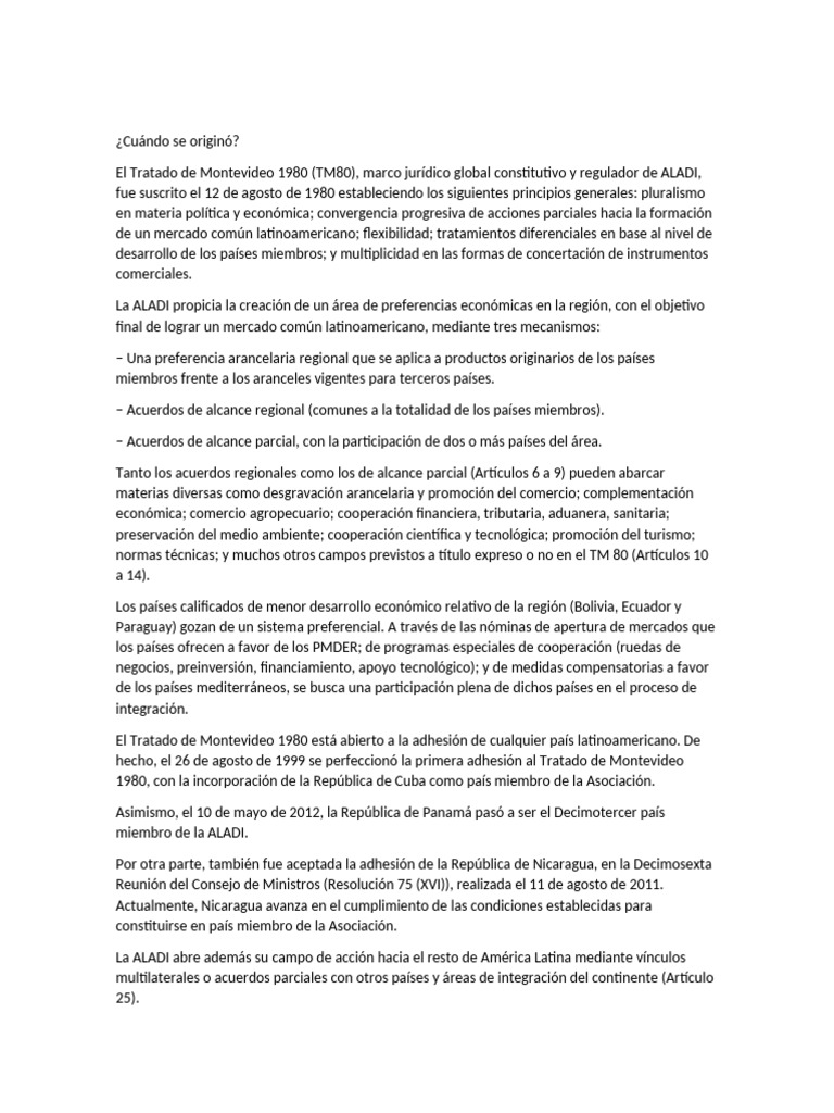 Tratado de Montevideo 1980: ALADI y su Impacto | PDF | Economias