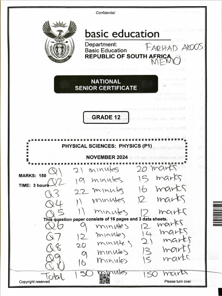 MEMO G12 Physical Sciences Nov 2024 NSC by Farhad Akoo | PDF