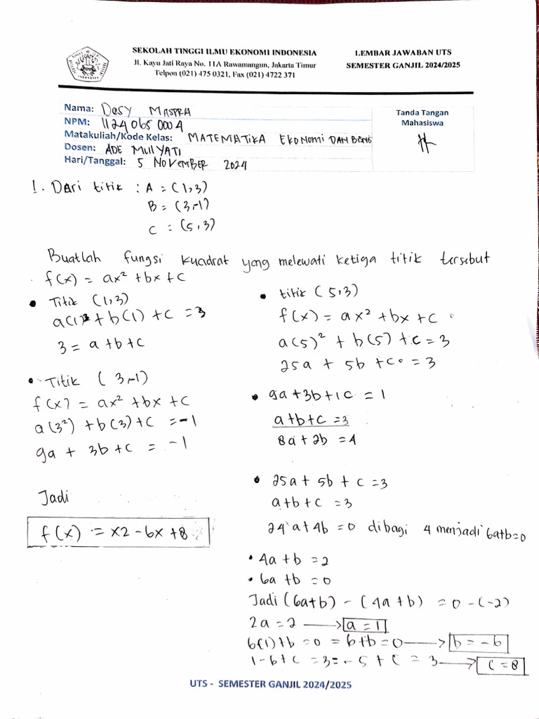 Uts Matematika Ekonomi Dan Bisnis | PDF