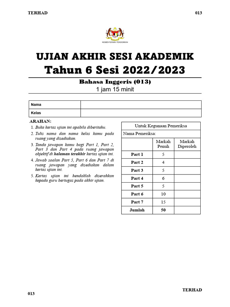 ENG Y6 2023 exam | PDF