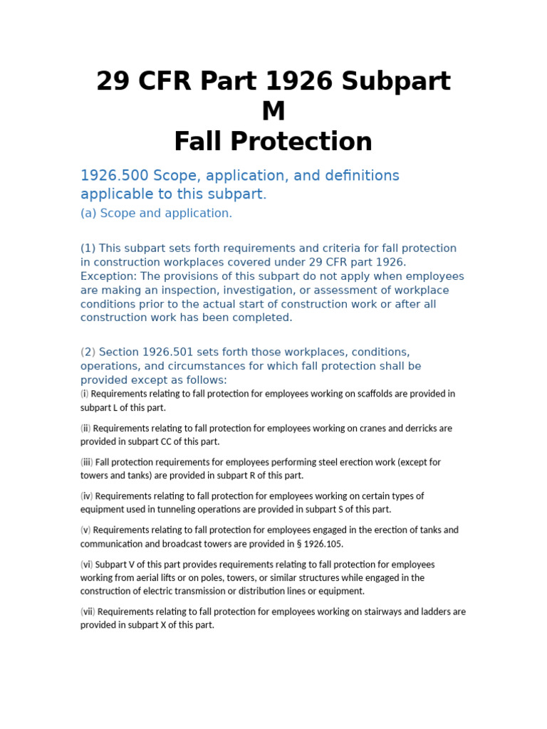 29 CFR Part 1926 Subpart M Full Protection | PDF | Safety